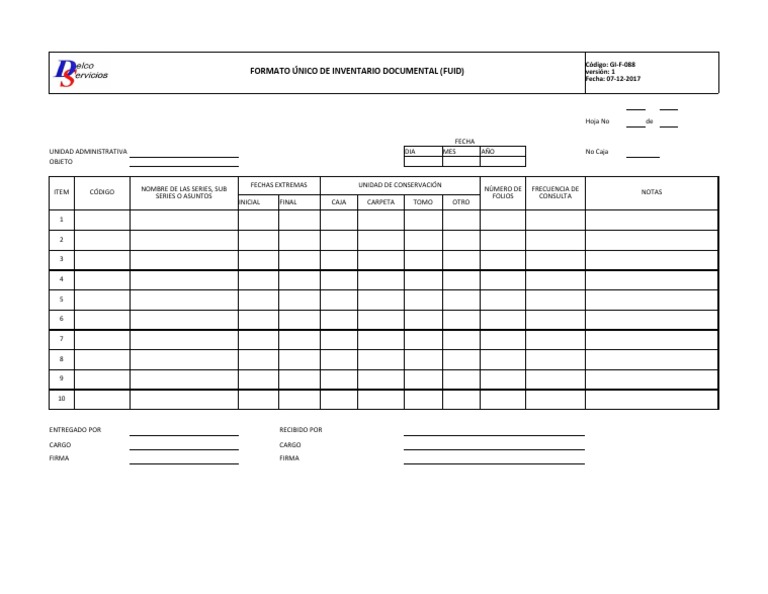 GI-F-088 Formato Unico de Inventario FUID V1 | PDF