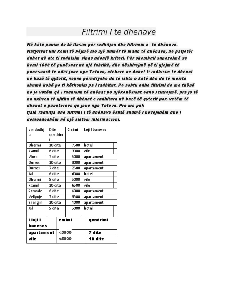 Filtrimi I Te Dhenave | PDF