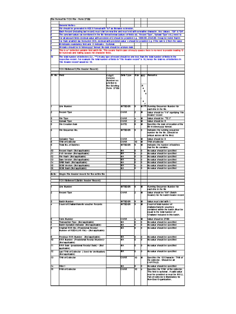 TCS File Format for Form 27EQ | PDF | Computing | Teaching Mathematics