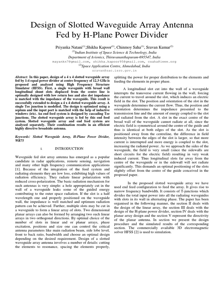 Design of Slotted Waveguide Array Antenna Fed by Power Divider | PDF ...