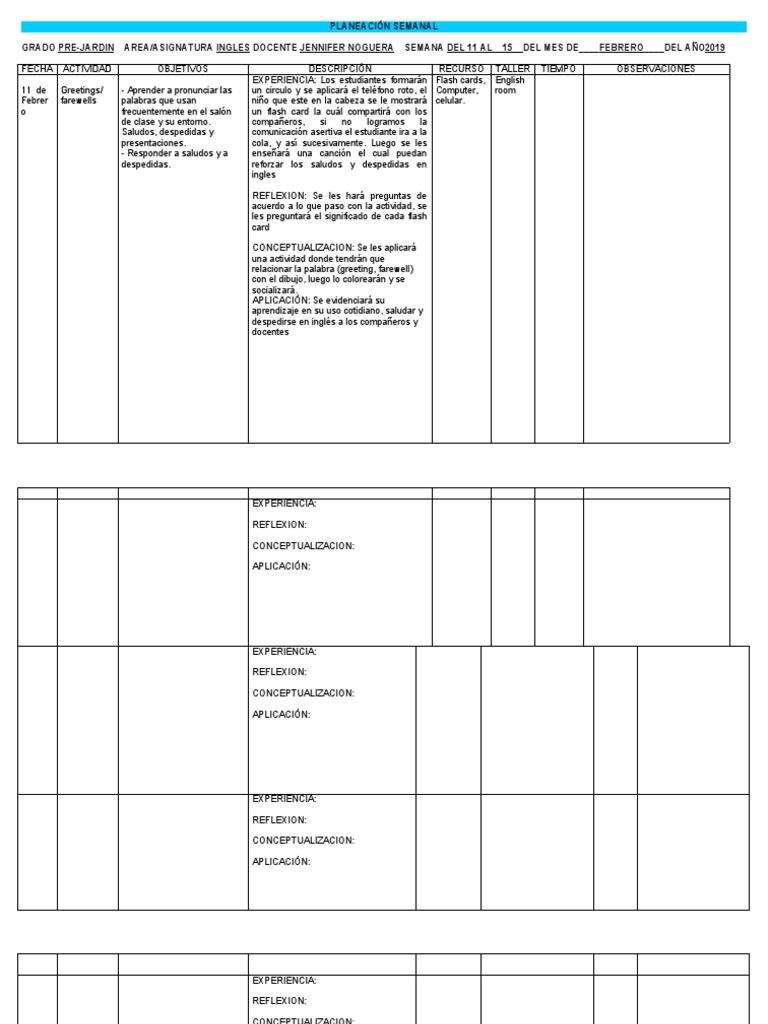 Planeacion Ingles Preescolar y Primaria | PDF | Tarjeta de memoria ...
