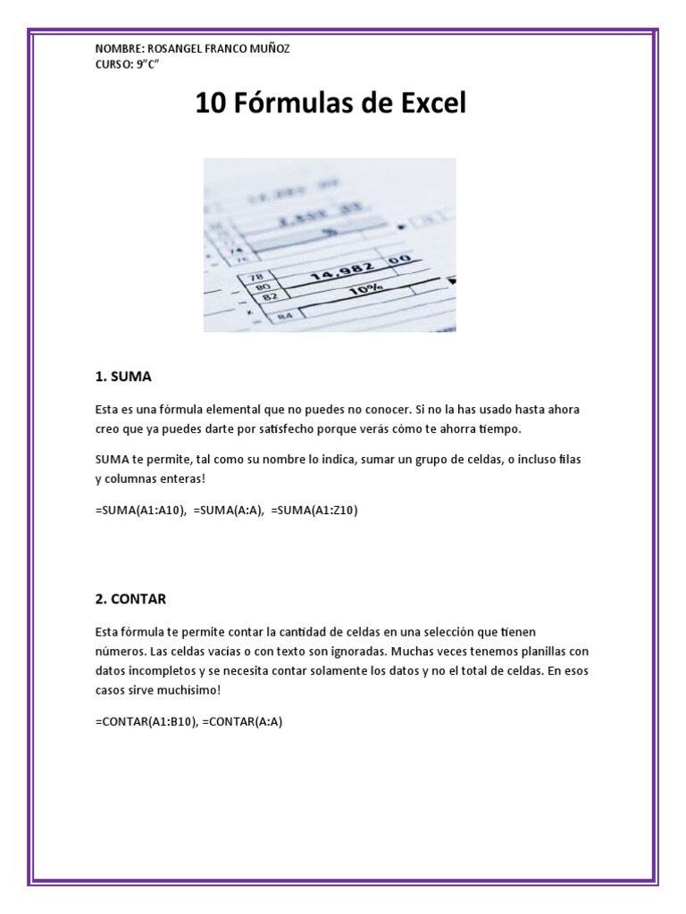 10 Fórmulas de Excel | PDF | Microsoft Excel | Enseñanza de matemática