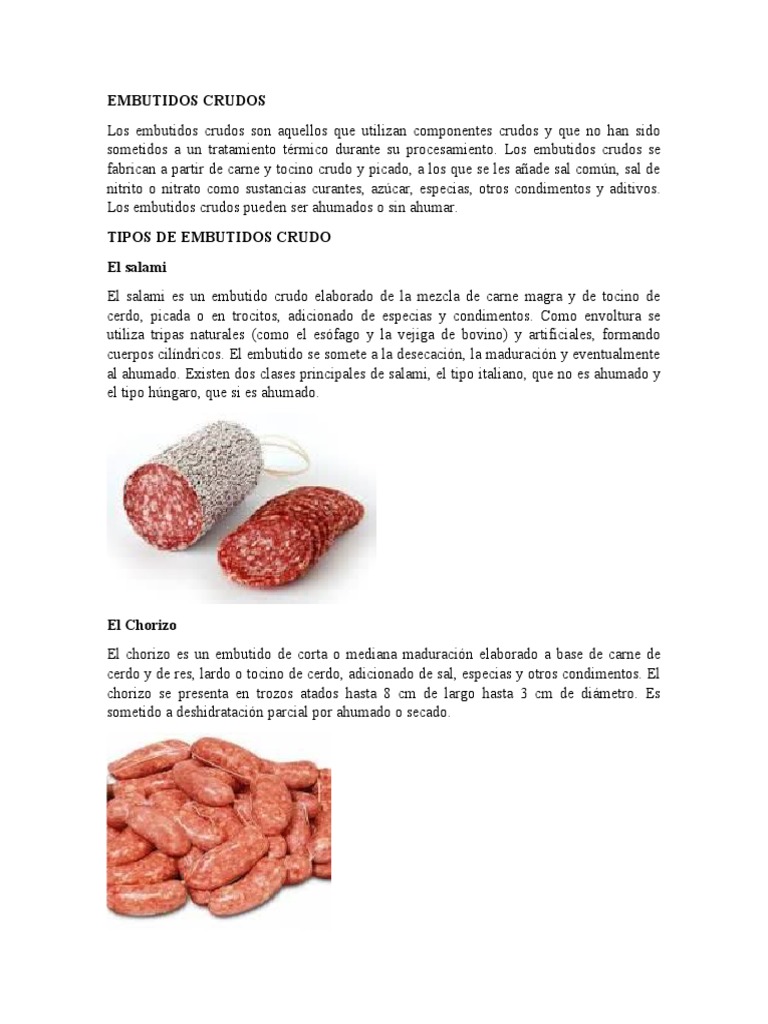 Tipos y características de embutidos crudos | PDF | Carne | Alimentos