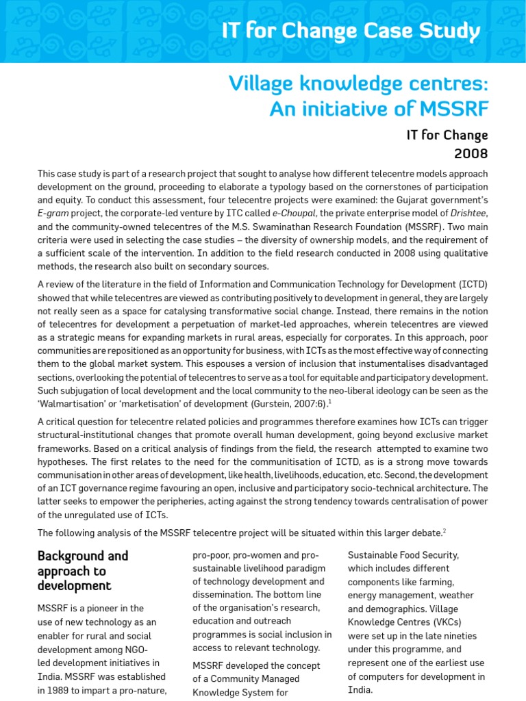 Village Knowledge Centres: An Initiative of MSSRF | PDF ...