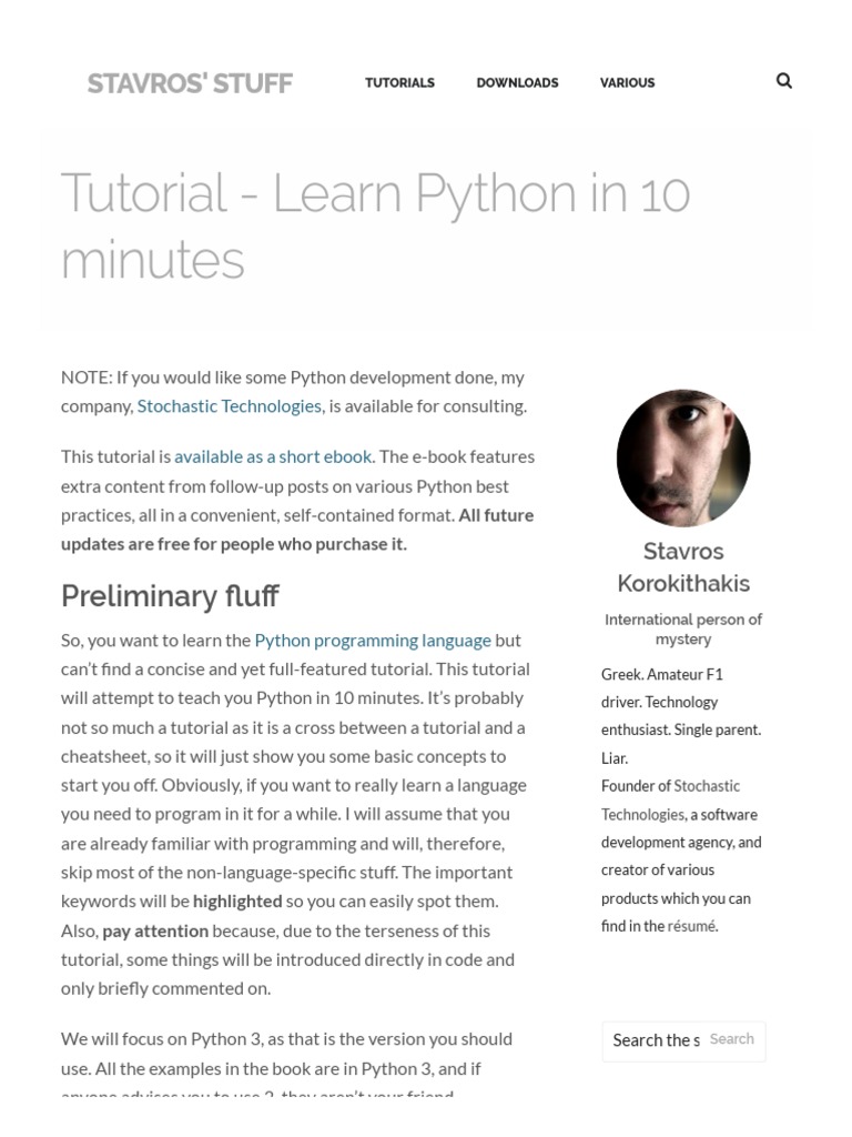 Learn Python in 10 Minute - Stavros' Stuff PDF | PDF | Parameter ...