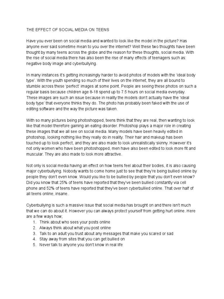 English Speech - Effect of Social Media On Teens | PDF | Photo ...