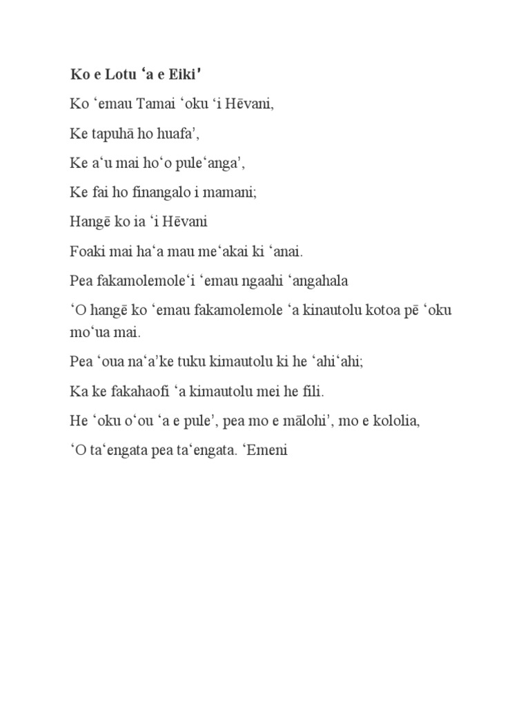 Tongan Lord's Prayer Text | PDF | Self-Improvement