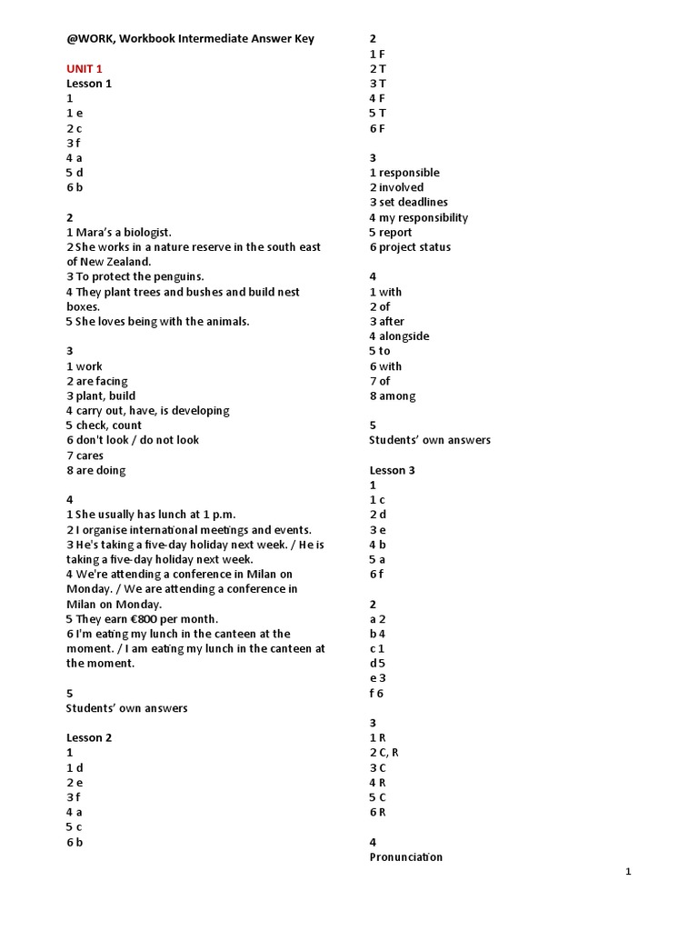 Work Intermediate Workbook Answer Key | PDF | Efficient Energy Use | Nature