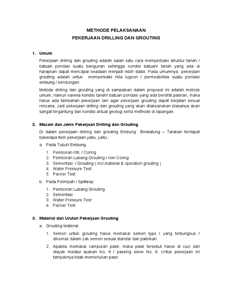 Pekerjaan Drilling Dan Grouting | PDF