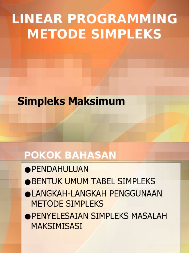 Linear Programming Metode Simpleks | PDF | Metode & Bahan Ajar