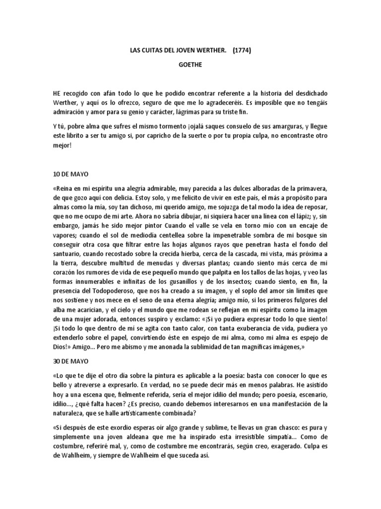 Las Cuitas Del Joven Werther | PDF | Amor