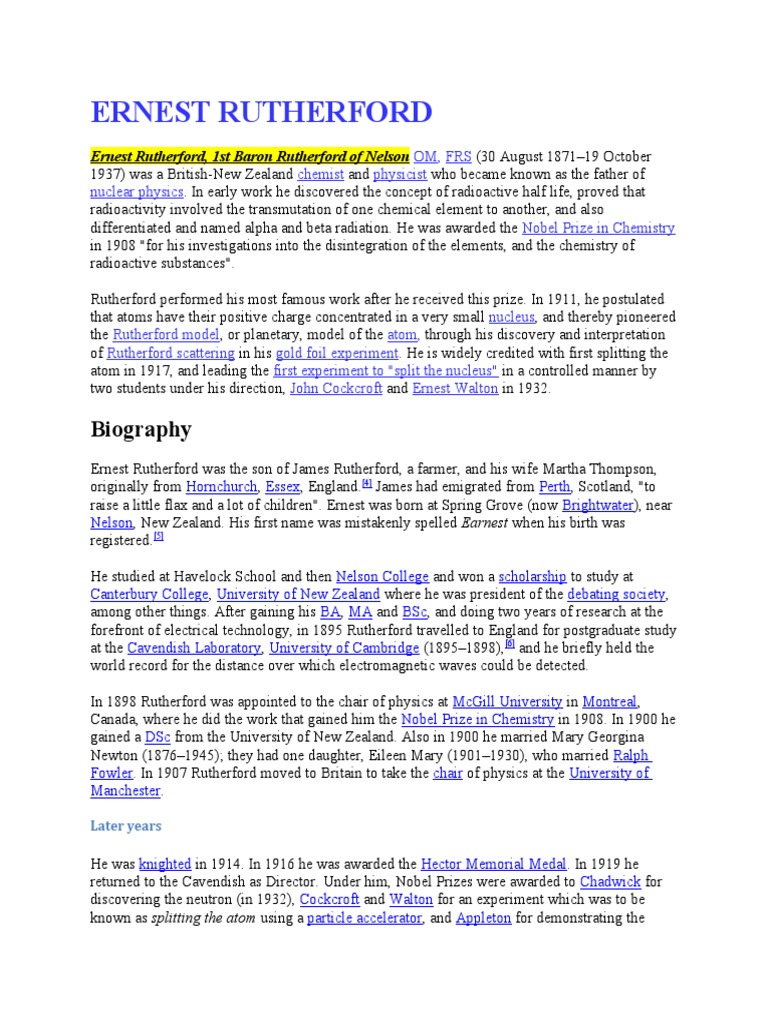 Ernest Rutherford: Biography | PDF | Radioactive Decay | Nuclear Physics