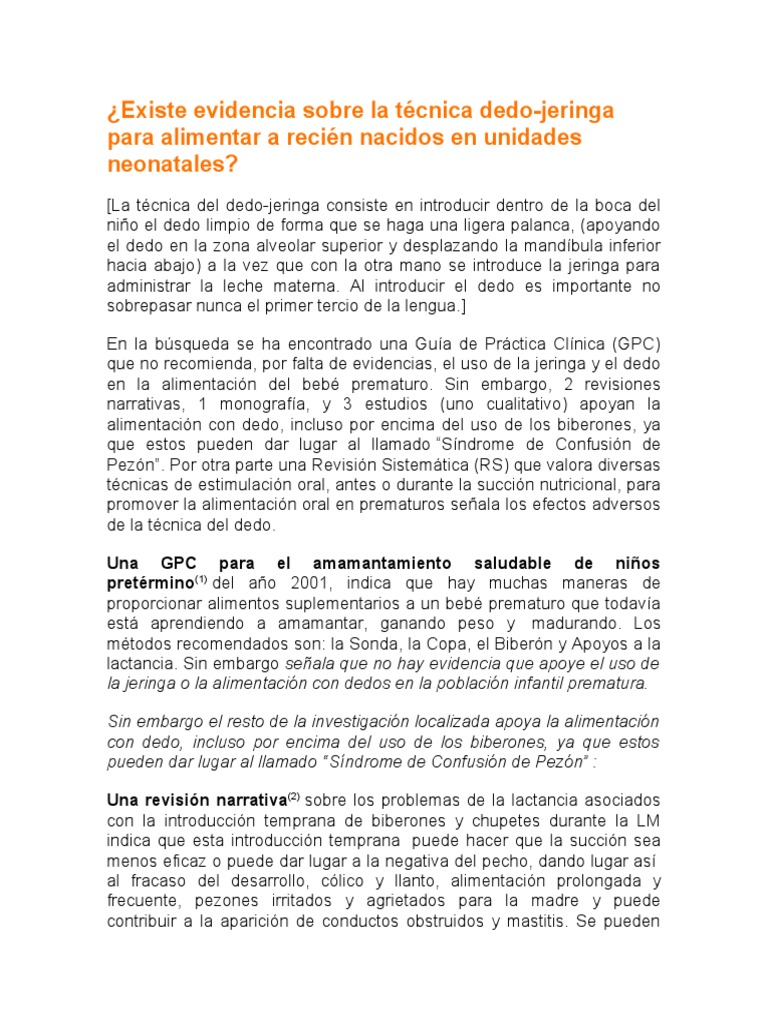Técnica Dedo-Jeringa en Alimentación Neonatal | PDF | Amamantamiento ...