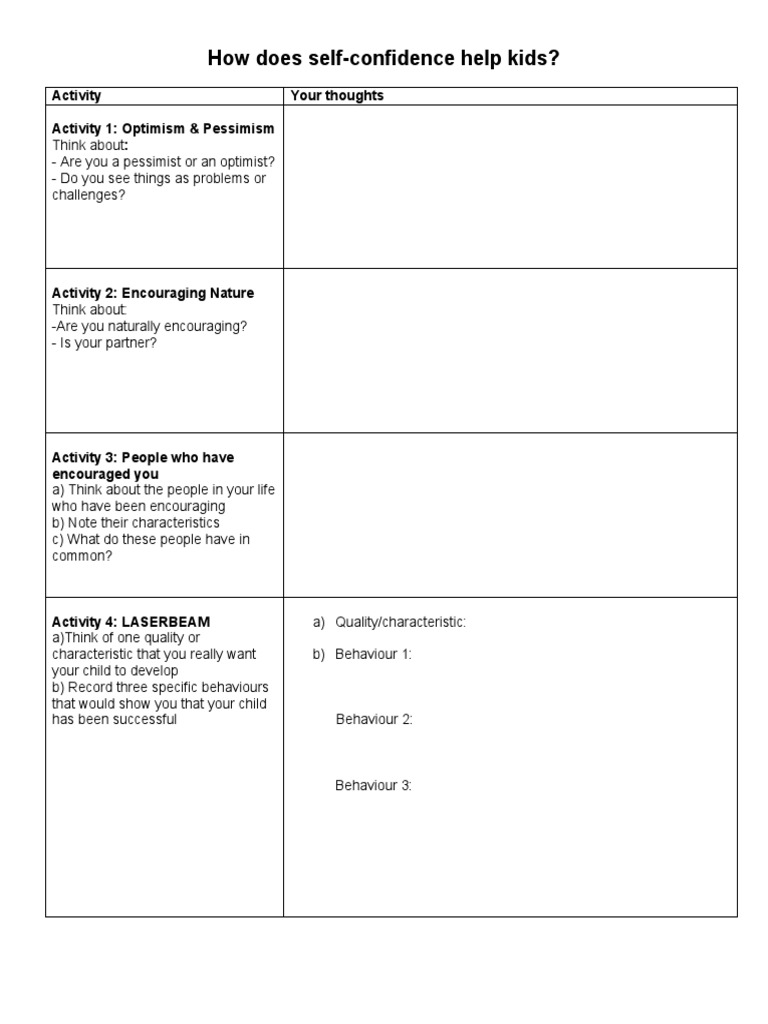 Self-Esteem Activities for Youth | PDF | Career & Growth | Self-Improvement