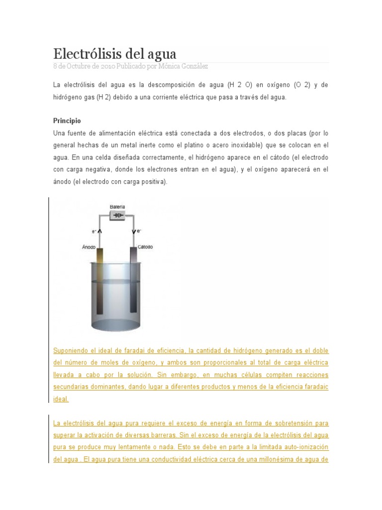 Electrólisis Del Agua | PDF | Electrodo | Redox
