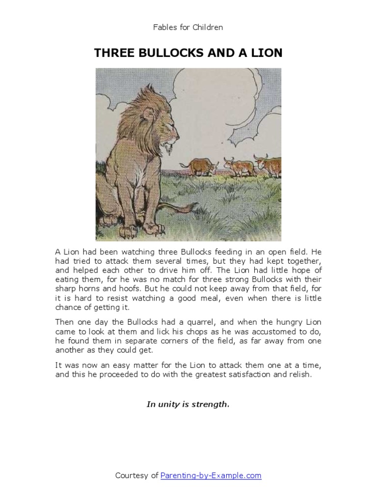 The Lion and the Three Bullocks Fable | PDF