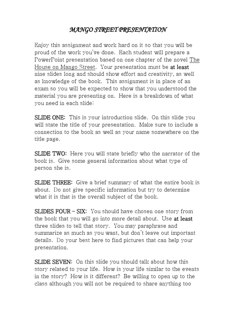 House On Mango Street Powerpoint | PDF | Books | Microsoft Power Point