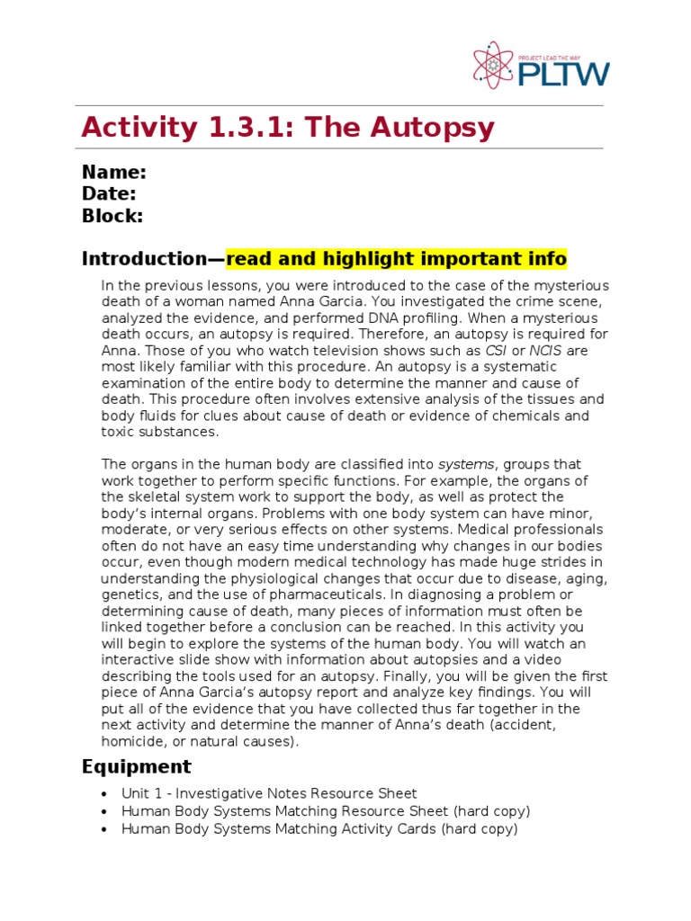 1.3.1 The Autopsy-1 | PDF | Autopsy | Organ (Anatomy)