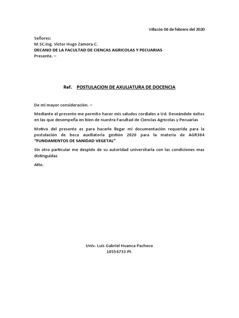 Carta Dirigida Al Rector de La Uatf | PDF
