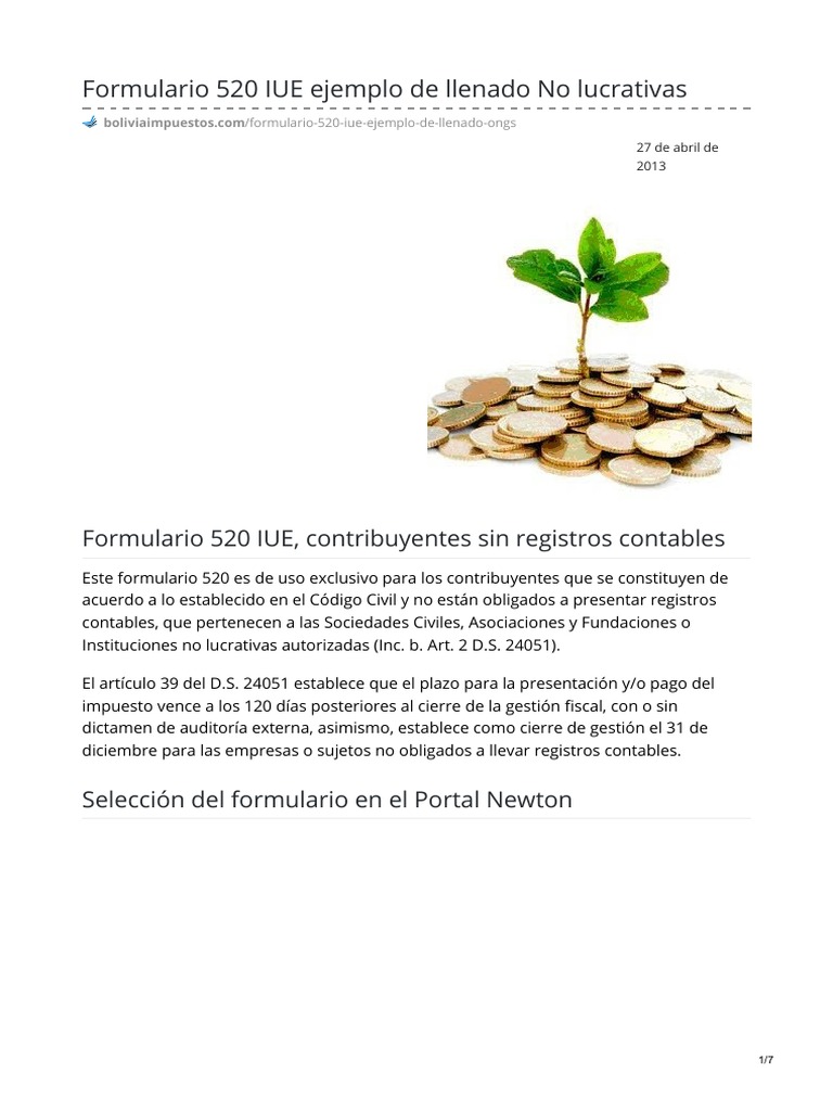 Formulario 520 IUE Ejemplo de Llenado No Lucrativas | PDF | Impuestos | Finanzas del gobierno