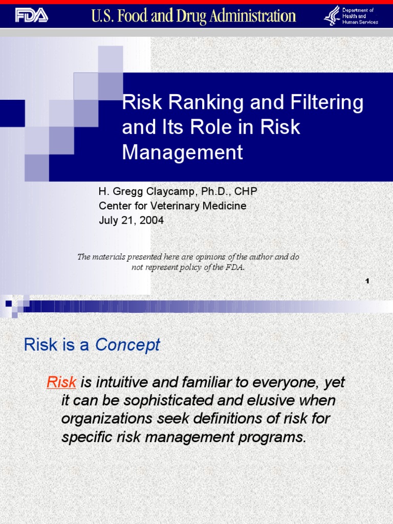 Risk Ranking and Filtering and Its Role in Risk Management