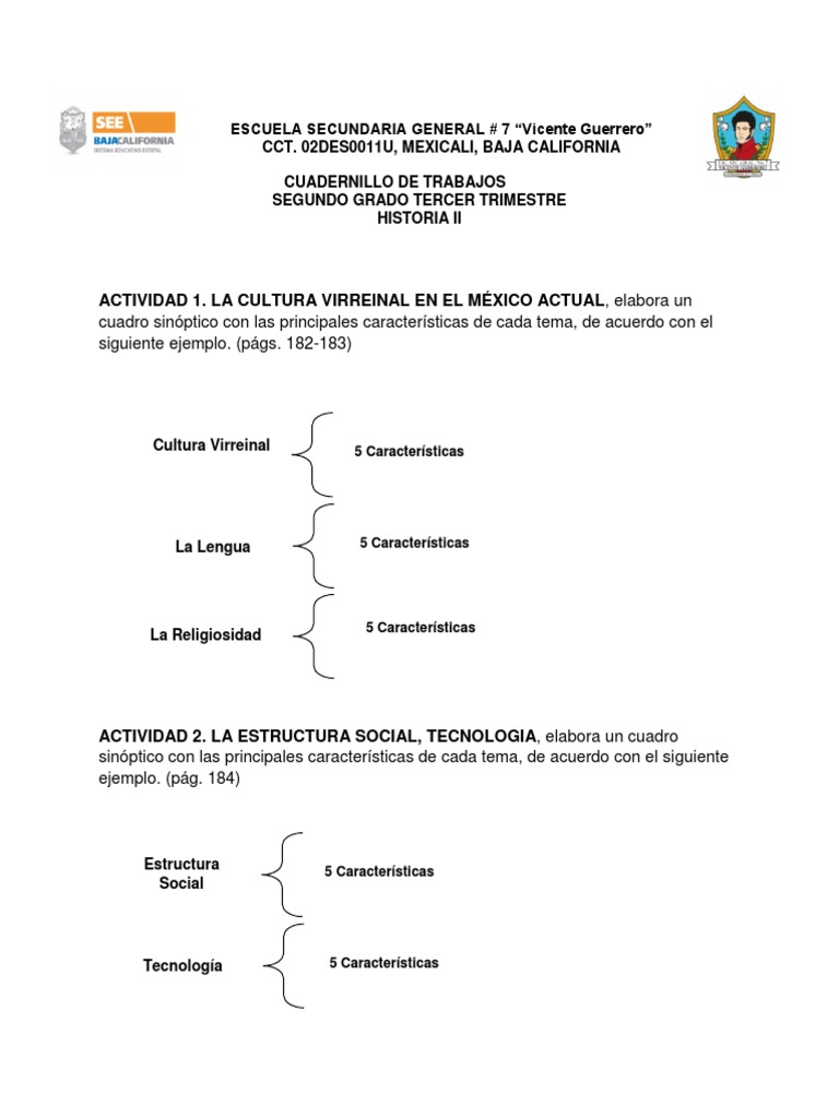 Actividades Historia, Segundo Grado | PDF | Nueva españa