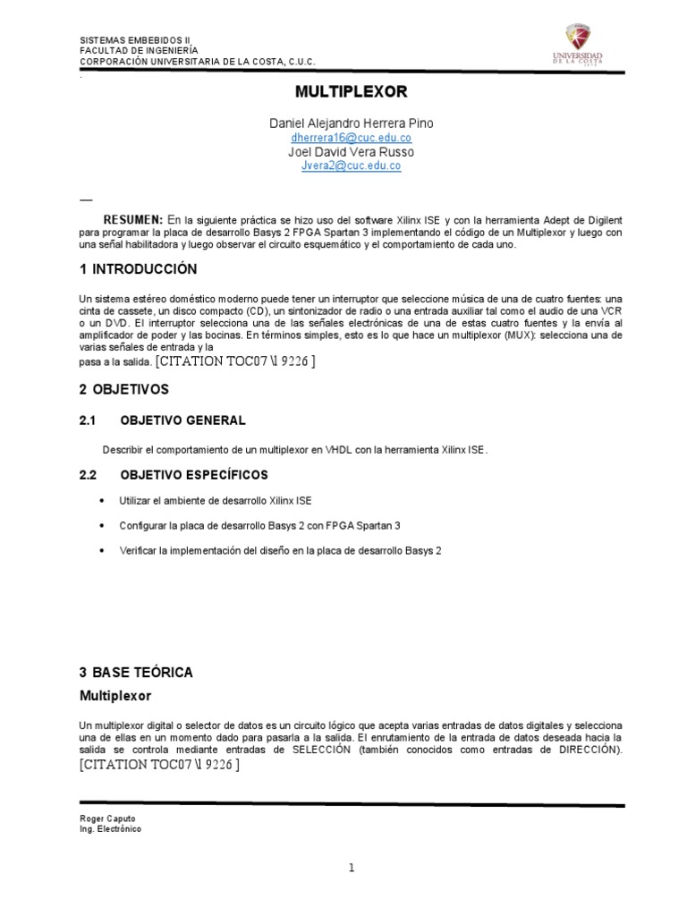 Laboratorio I - Multiplexor | PDF | Arreglos de compuertas lógicas programables en sitio | Vhdl