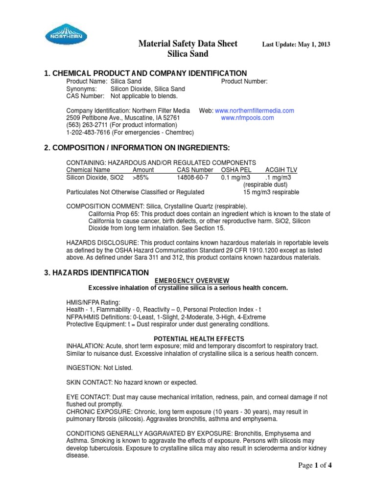 Silica Sand MSDS PDF | PDF | Silicon Dioxide | Chronic Obstructive ...