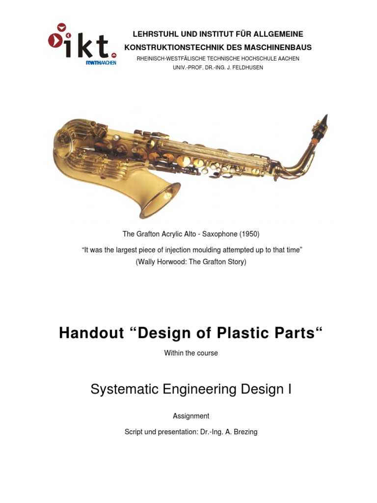 Handout "Design of Plastic Parts": Systematic Engineering Design I ...