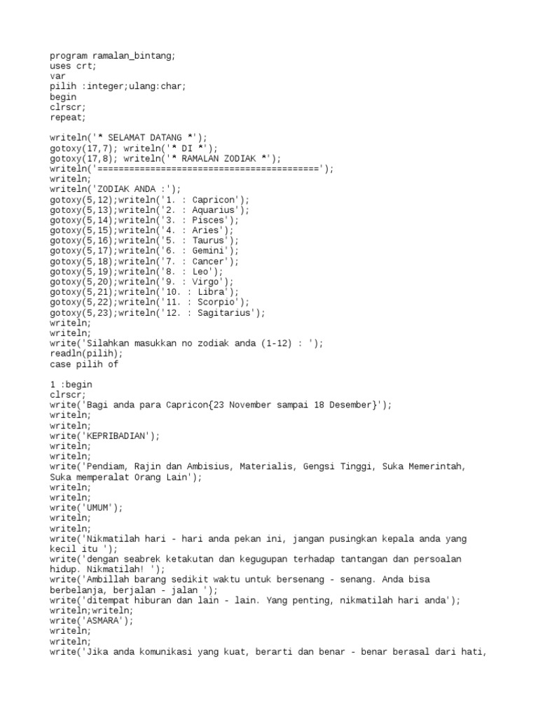 Script Pascal Ramalan Bintang | PDF