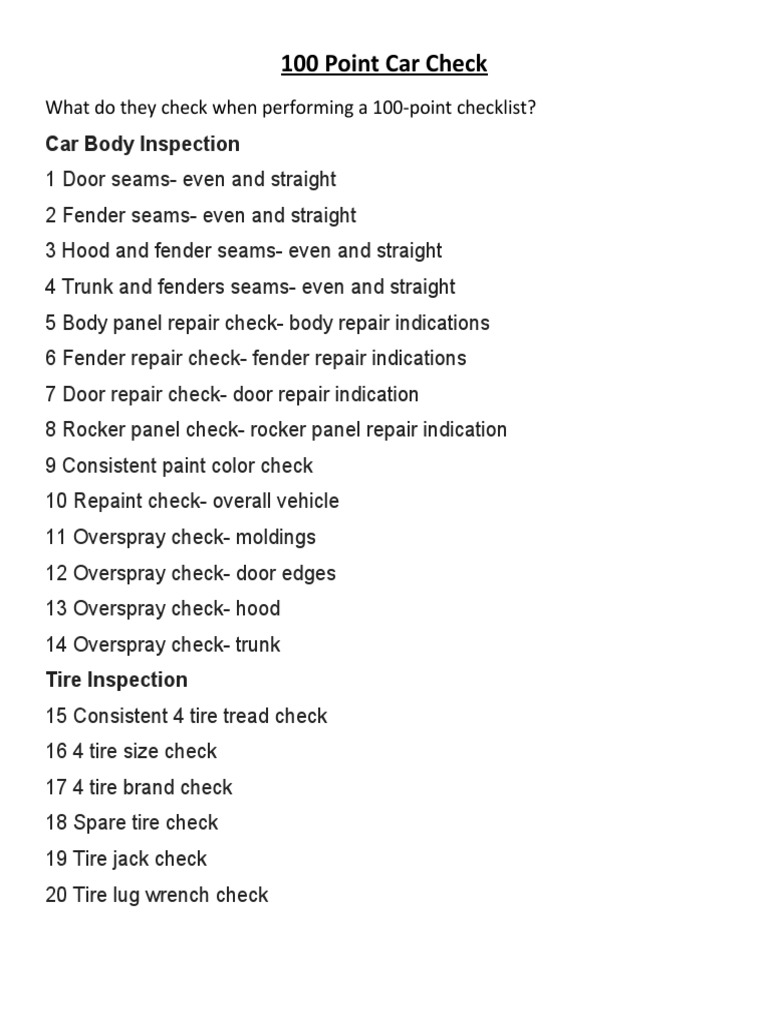 100 PT Car Check | PDF | Tire | Motor Oil