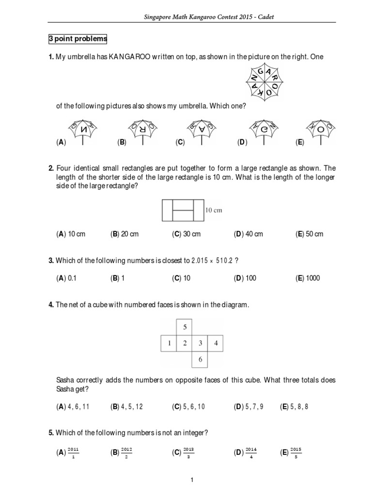 Analysis of Mathematics Problems from the 2015 Singapore Math Kangaroo ...