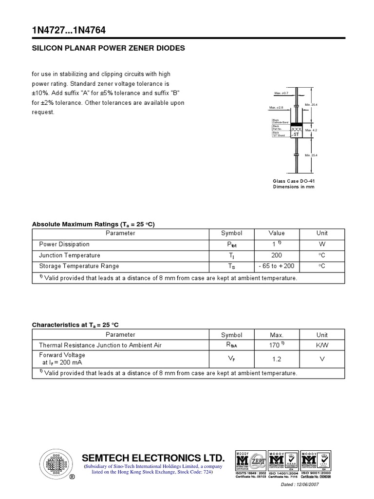 Datasheet 1n4733 | PDF | Diode | Alternating Current
