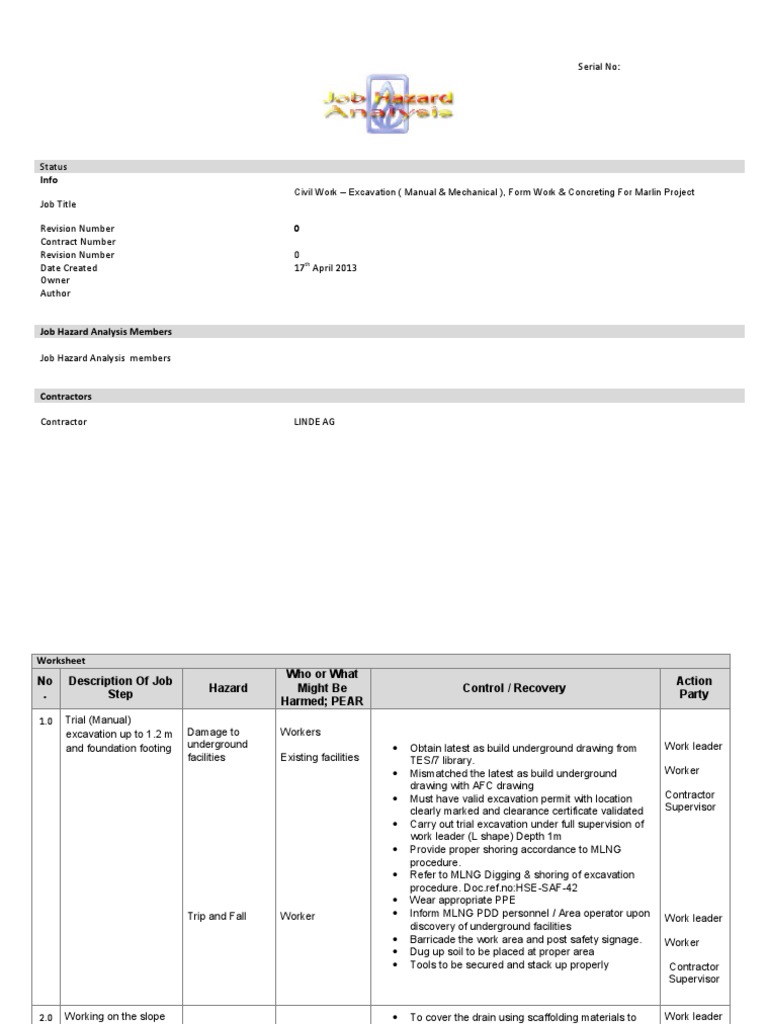 JHA - Civil Work - Excavation (Manual & Mechanical), Form Work ...