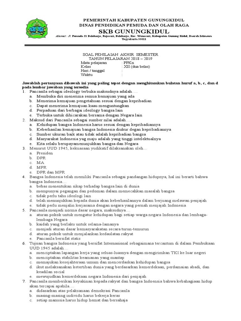 Soal UAS Paket C SKB Gunungkidul | PDF