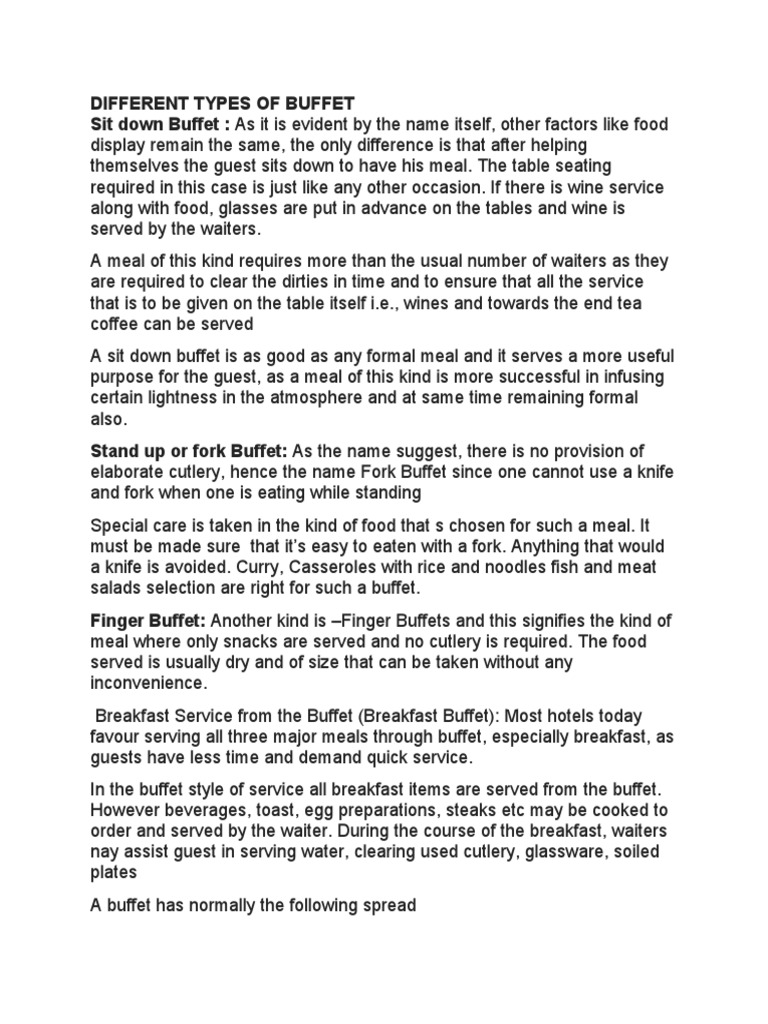 Different Types of Buffet | PDF | Tableware | Buffet