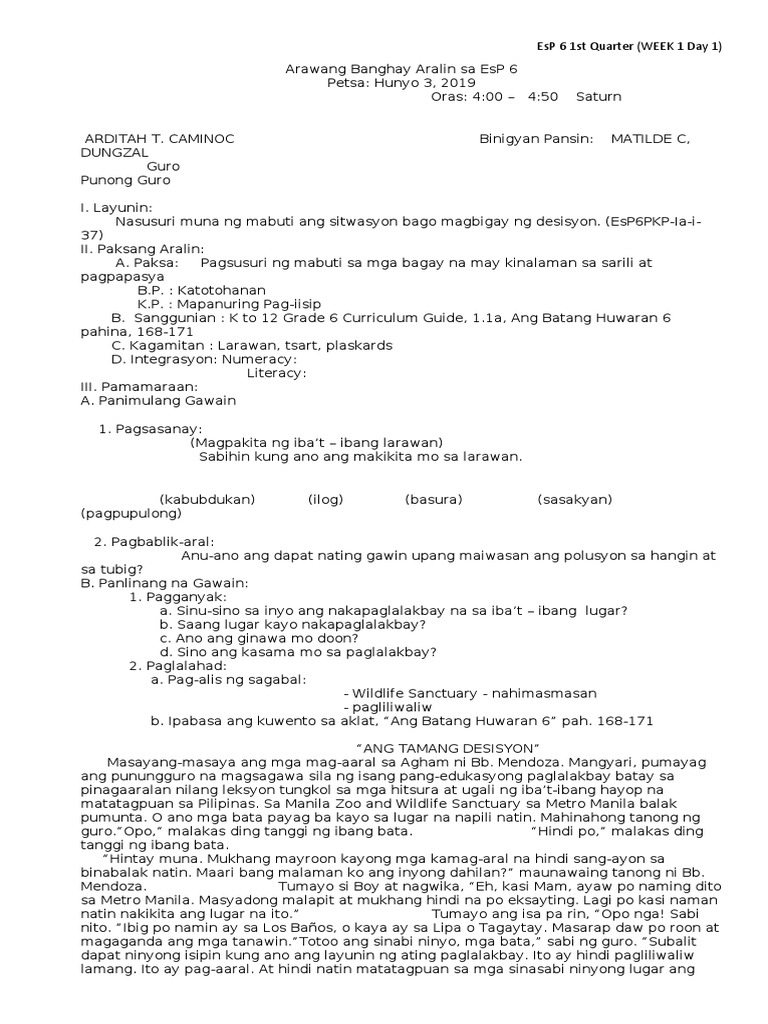 DLP Esp 6 q1w1d1 | PDF