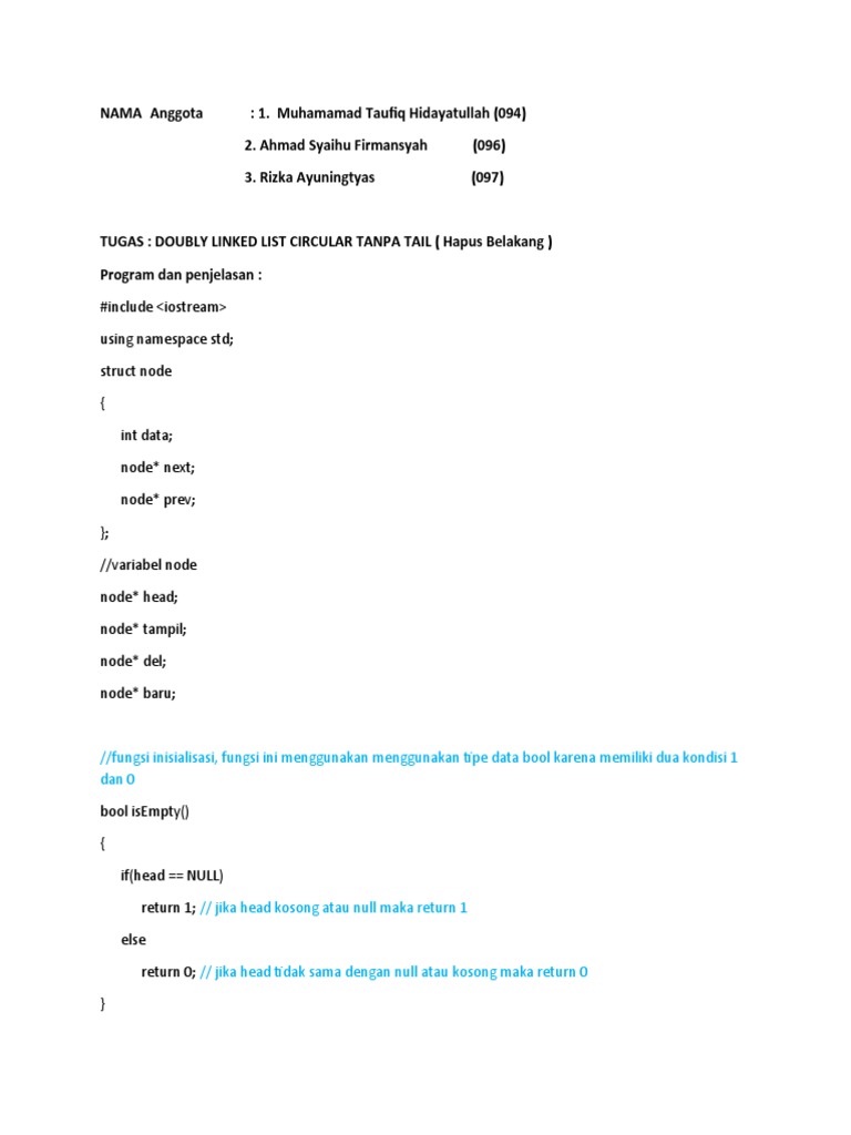 Implementasi Doubly Linked List Circular | PDF