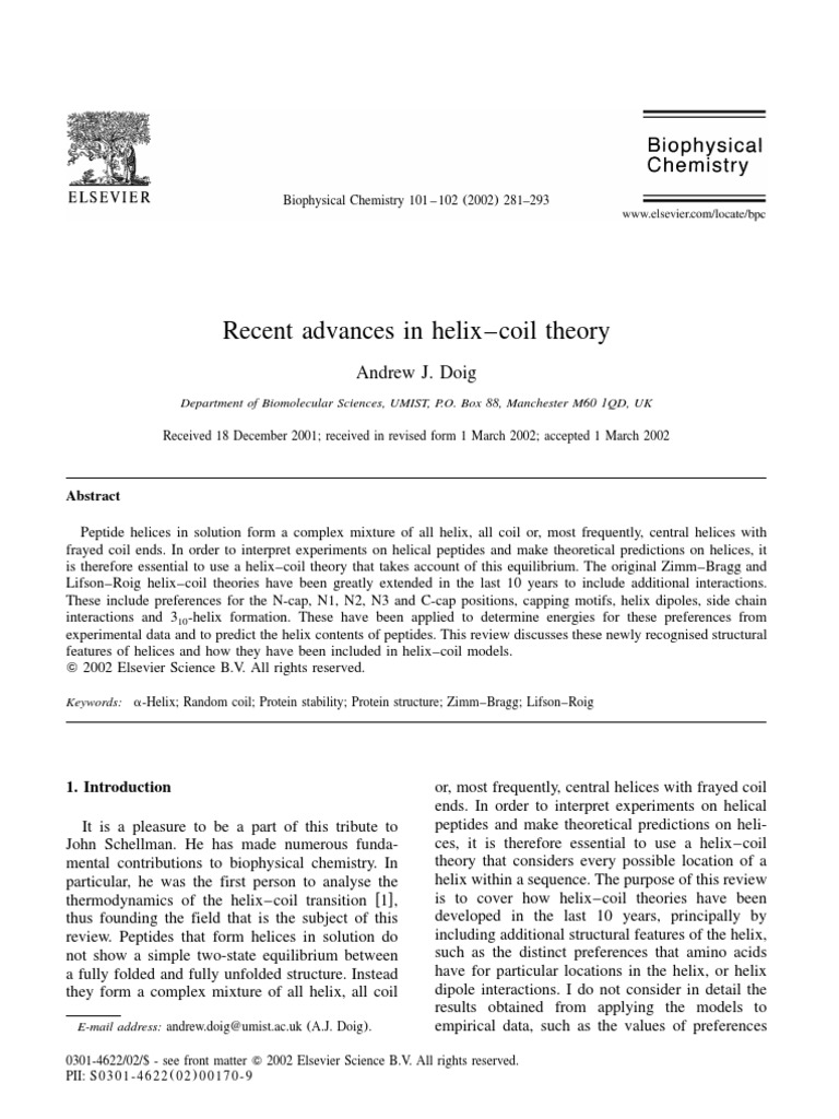 Helix Coil Theory | PDF | Alpha Helix | Protein Structure