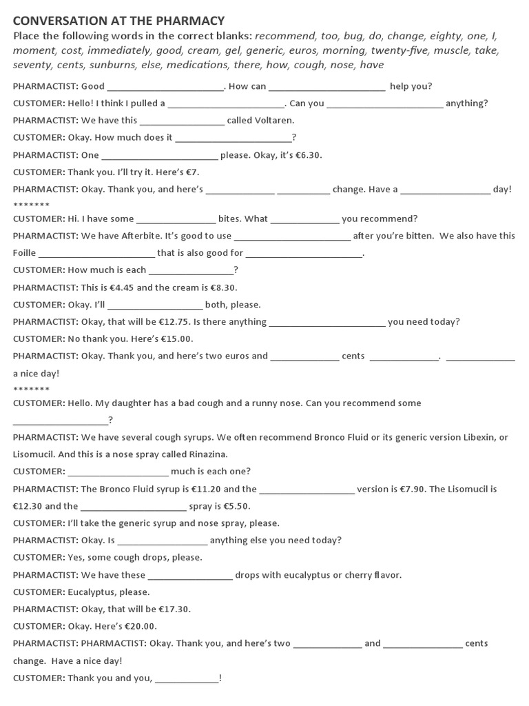 At The Pharmacy Conversations Fun Activities Games Reading ...