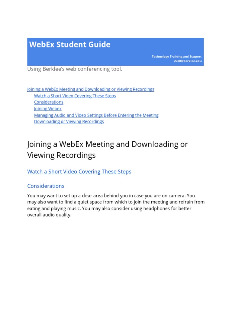 Berklee WebEx Student Guide | PDF | World Wide Web | Internet & Web