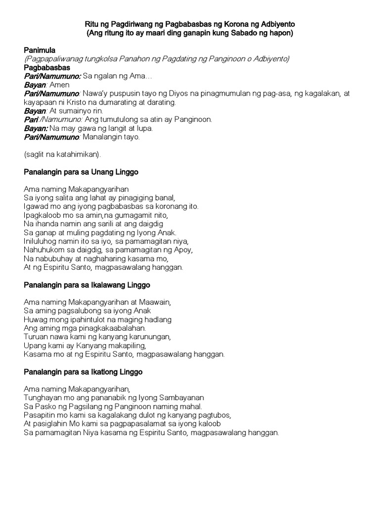 Ritu NG Pagdiriwang NG Pagbabasbas NG Korona NG Adbiyento | PDF