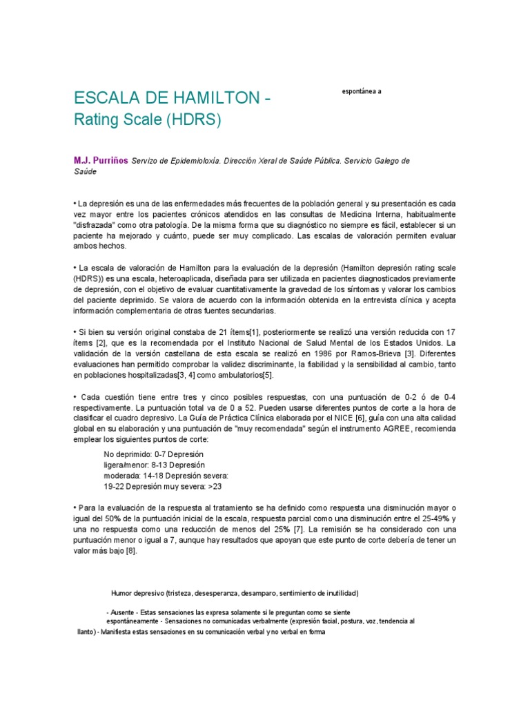 Depresion Escala Hamilton | PDF | Depresión (estado de ánimo ...