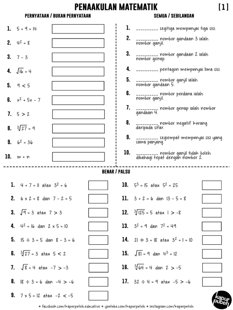 (Worksheet) Penaakulan Matematik (Form 4) | PDF