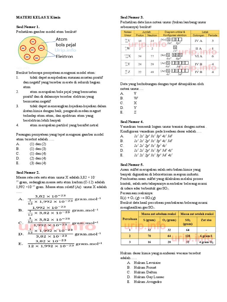 Latihan Soal Kimia Kelas X | PDF | Metode & Bahan Ajar | Sains & Matematika