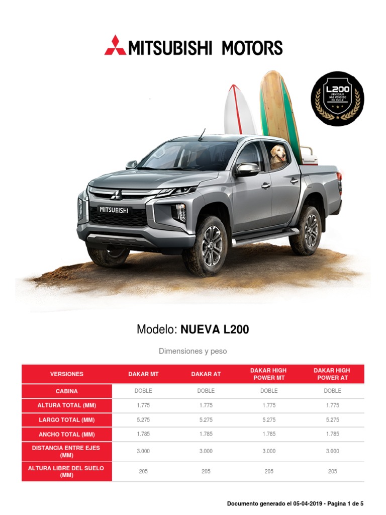 Ficha Técnica Mitsubishi L200 2025 | PDF | Tracción en las cuatro ...