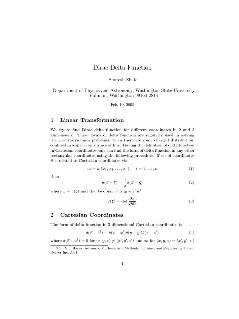 Dirac Delta Function | PDF | Volume | Sphere