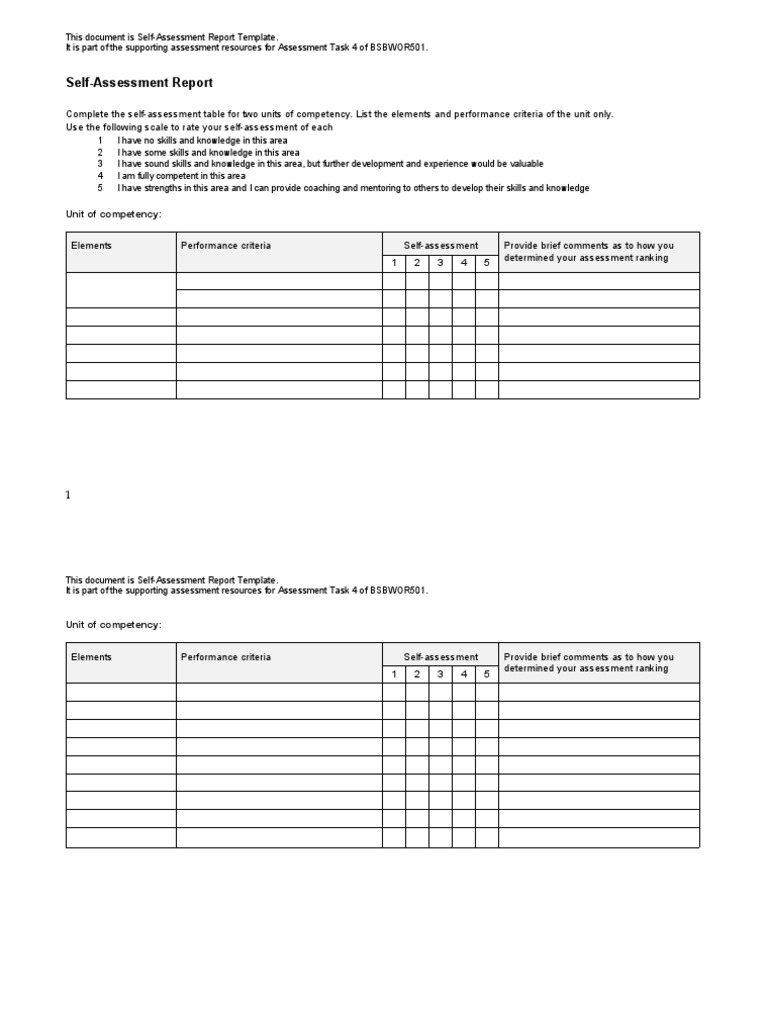 Self-Assessment Template | PDF