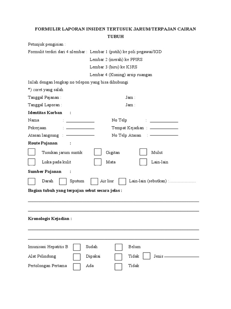 Formulir Laporan Insiden Tertusuk Jarum | PDF