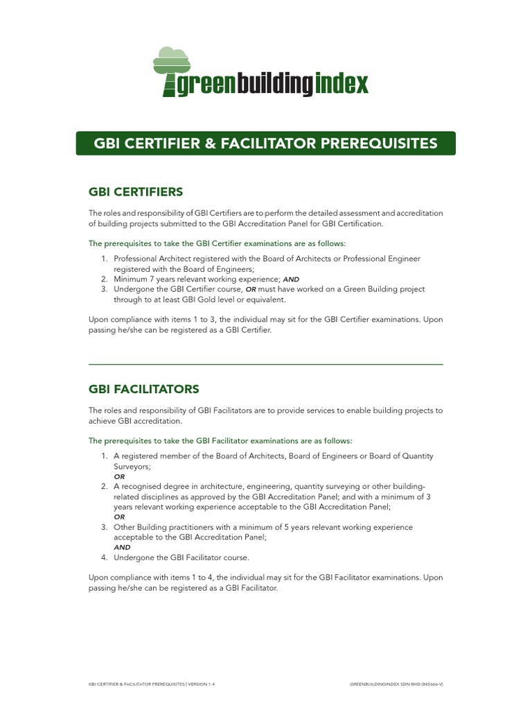 GBI Certifier Facilitator Prerequisites V1.4 PDF | PDF
